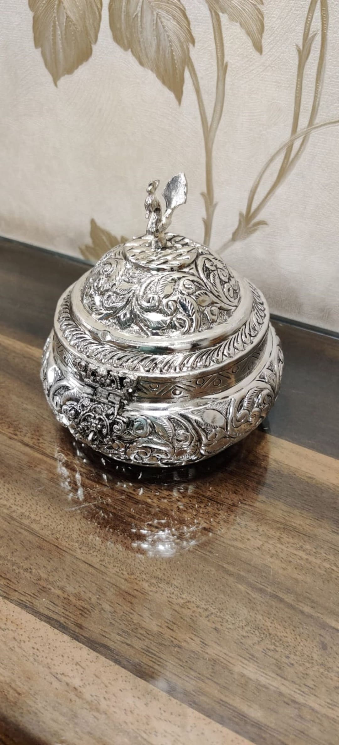 German Silver Hand Engraved Jewelry Box, Trinket Box, Dry Fruit Box ...