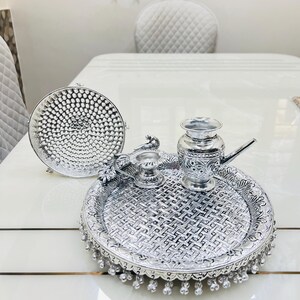 German Silver Karwa Chauth Thali Set: Indian Pooja Ritual Plate - Etsy