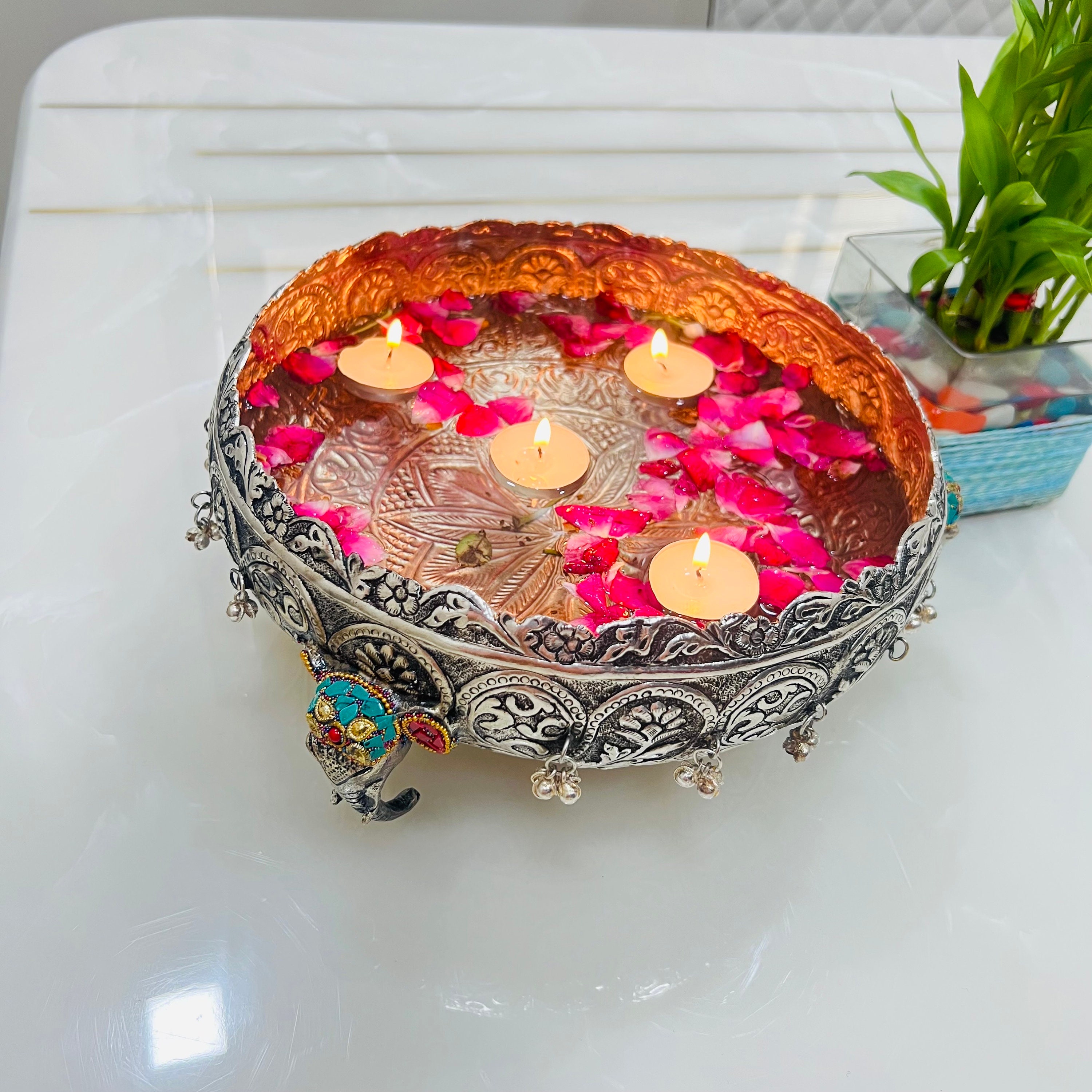 German Silver Elephant Urli Bowl, Urli Decorative Bowl, Traditional ...