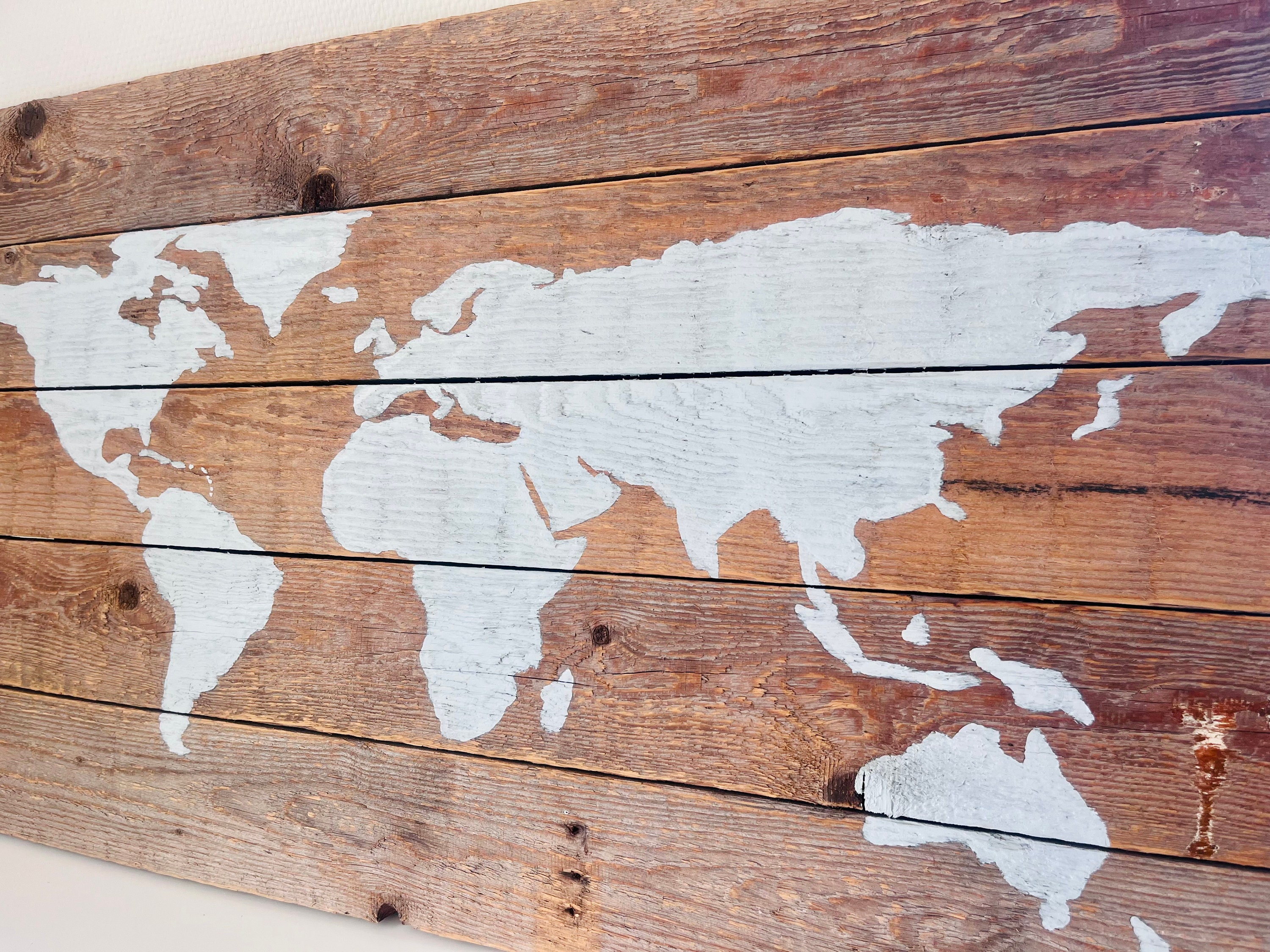 Mapa świata | World Map Handmade | World Map on Canvas | Plank World ...