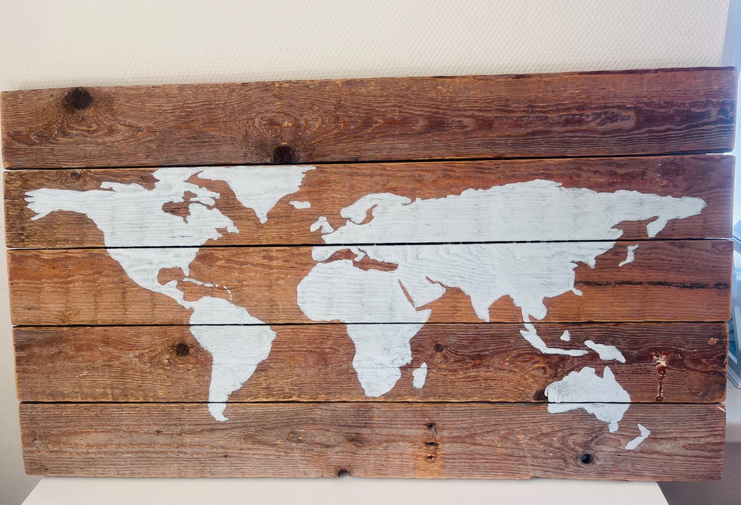 Mapa świata | World Map Handmade | World Map on Canvas | Plank World ...