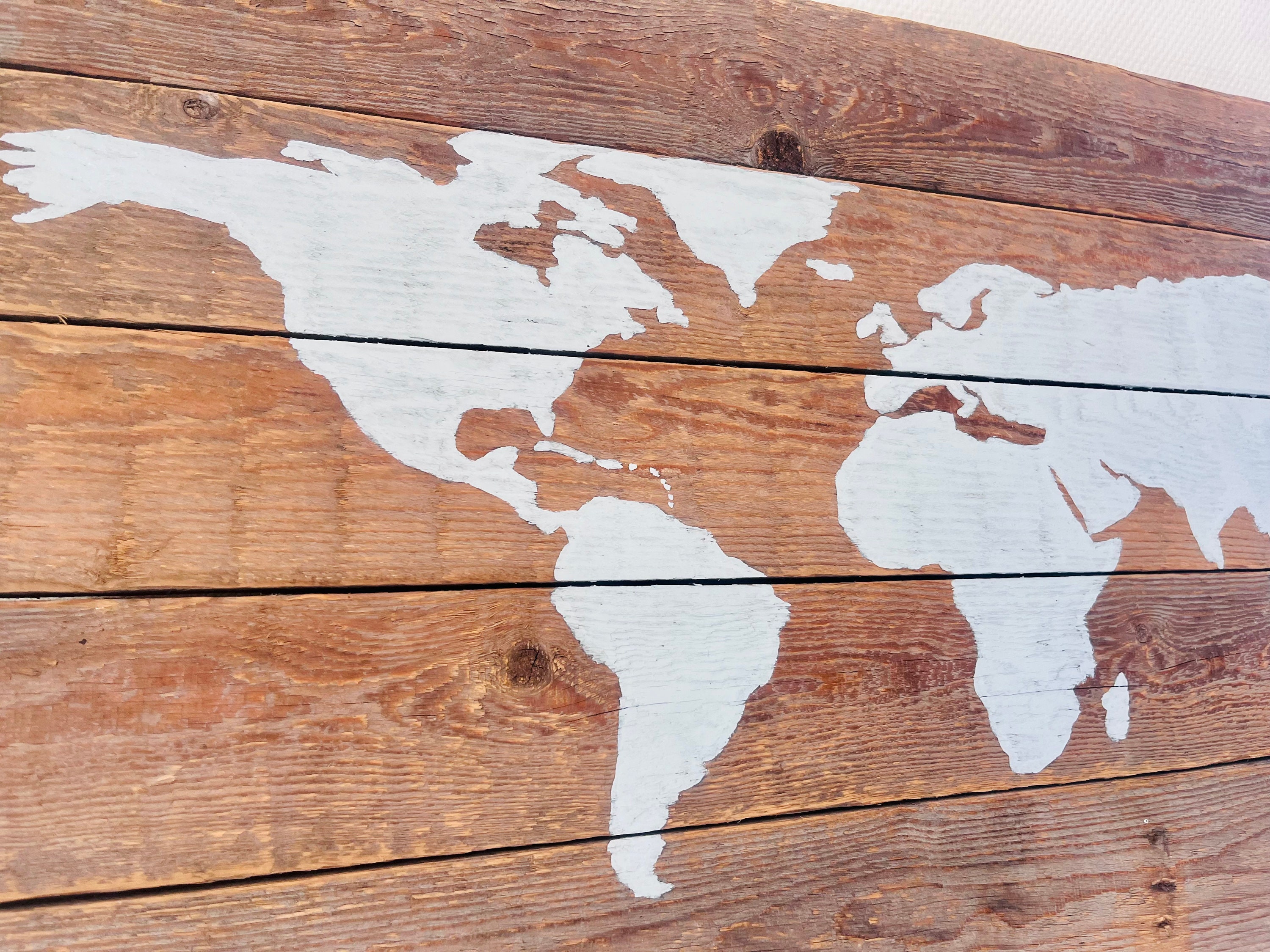 Mapa świata | World Map Handmade | World Map on Canvas | Plank World ...