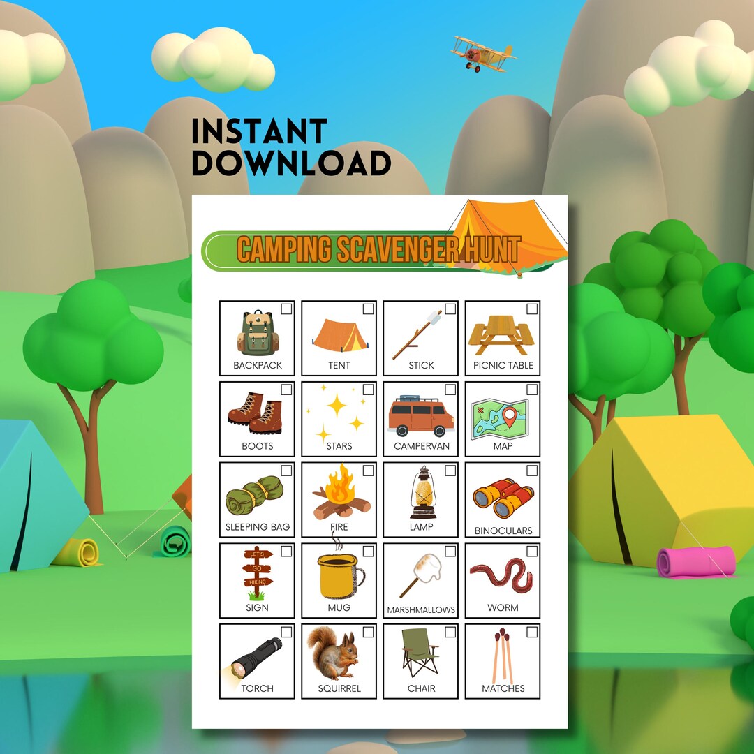 Camping Scavenger Hunt, Outdoor Camp Activities , Kids Scavenger Hunt ...
