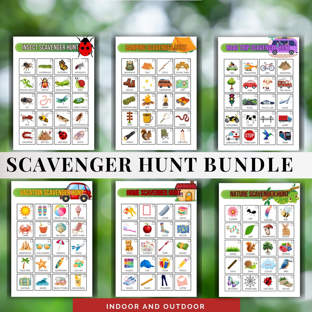 Indoor and Outdoor Scavenger Hunt Bundle | Printable Treasure Hunt for ...