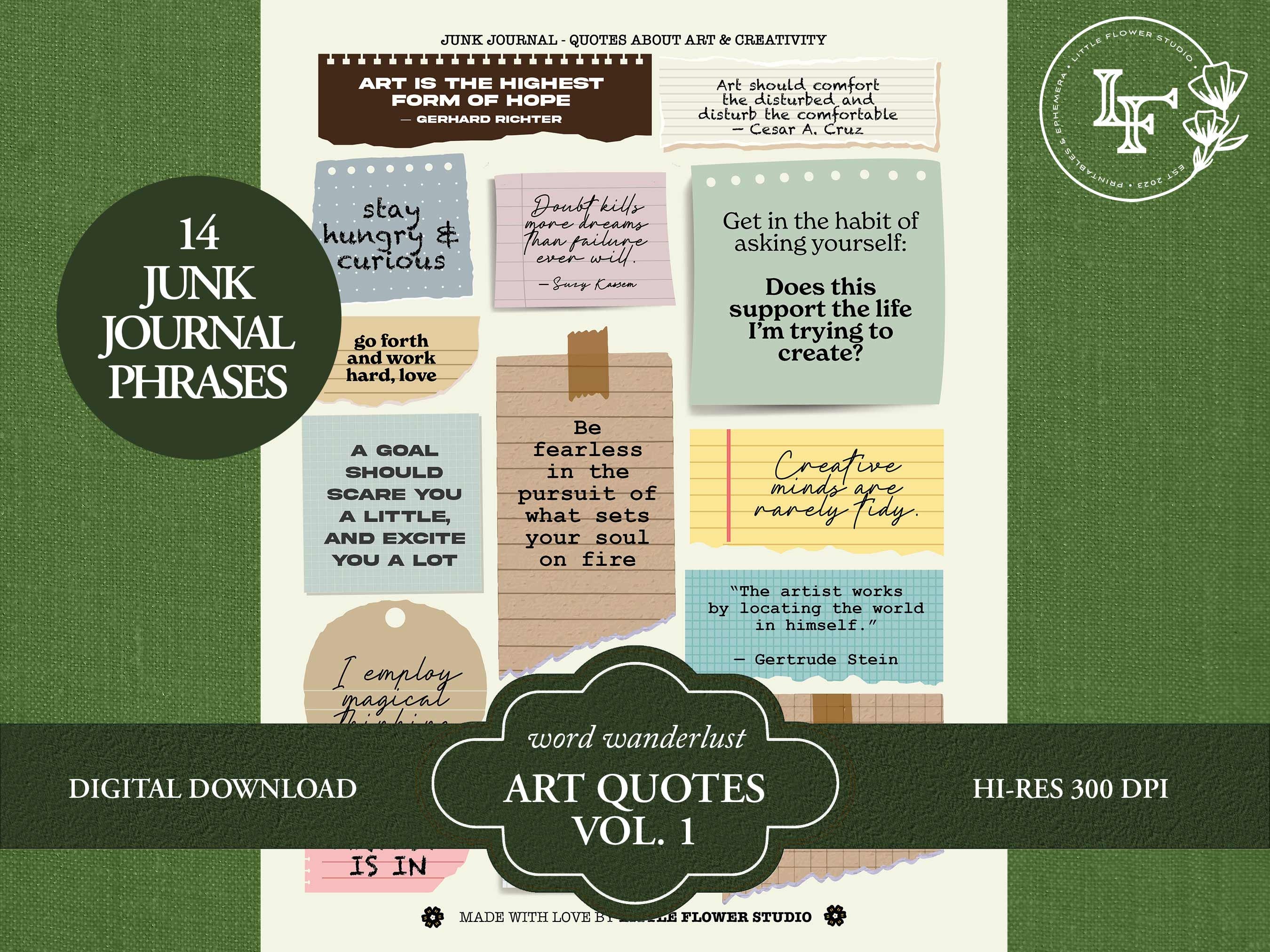 ART QUOTES V1 | Junk Journal Printables | Art Stickers | Digital ...