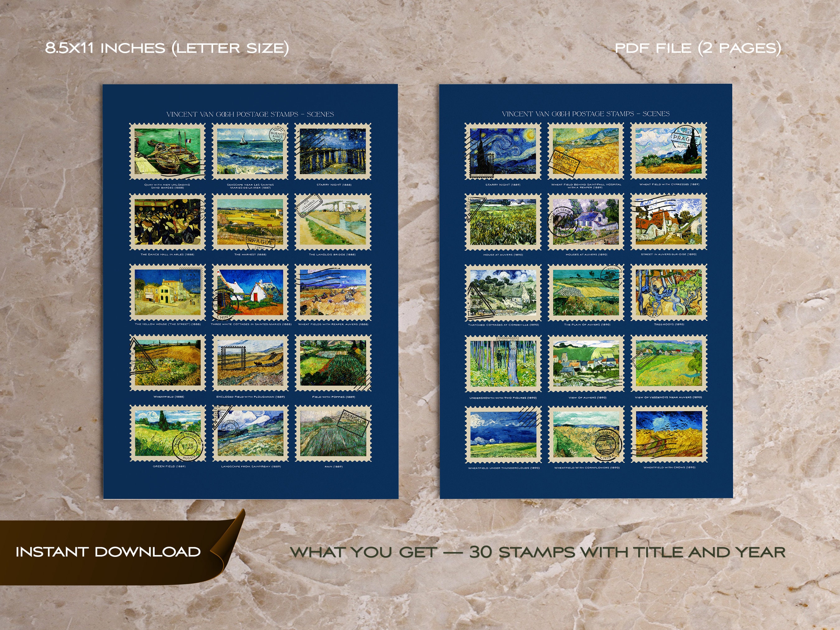 Van Gogh Scenic Painting Printable Stamps | Digital Download | Vintage ...