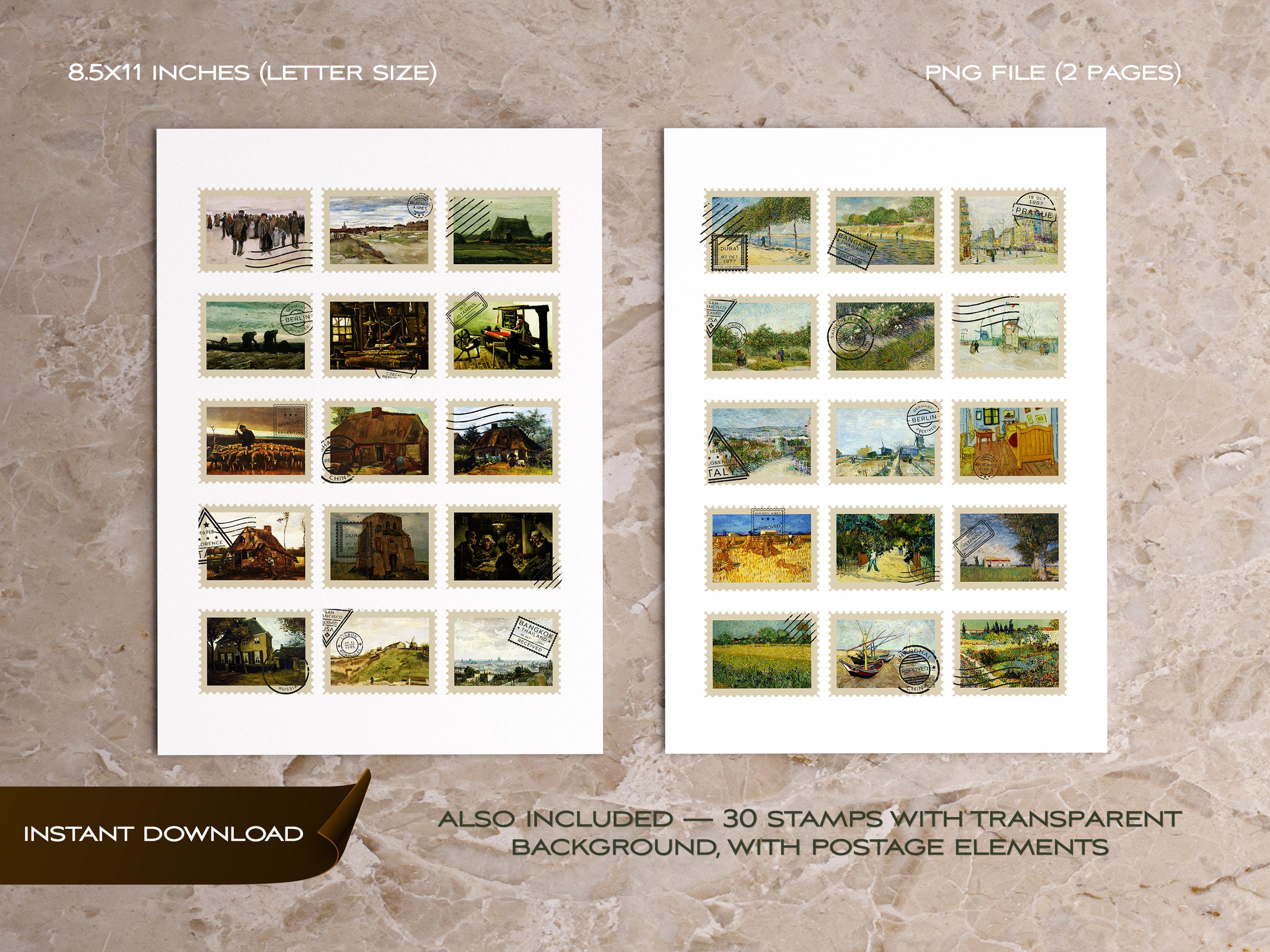Vincent Van Gogh LANDSCAPE Printable Stamps | Digital Download ...