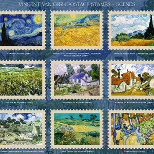Van Gogh Scenic Painting Printable Stamps | Digital Download | Vintage ...