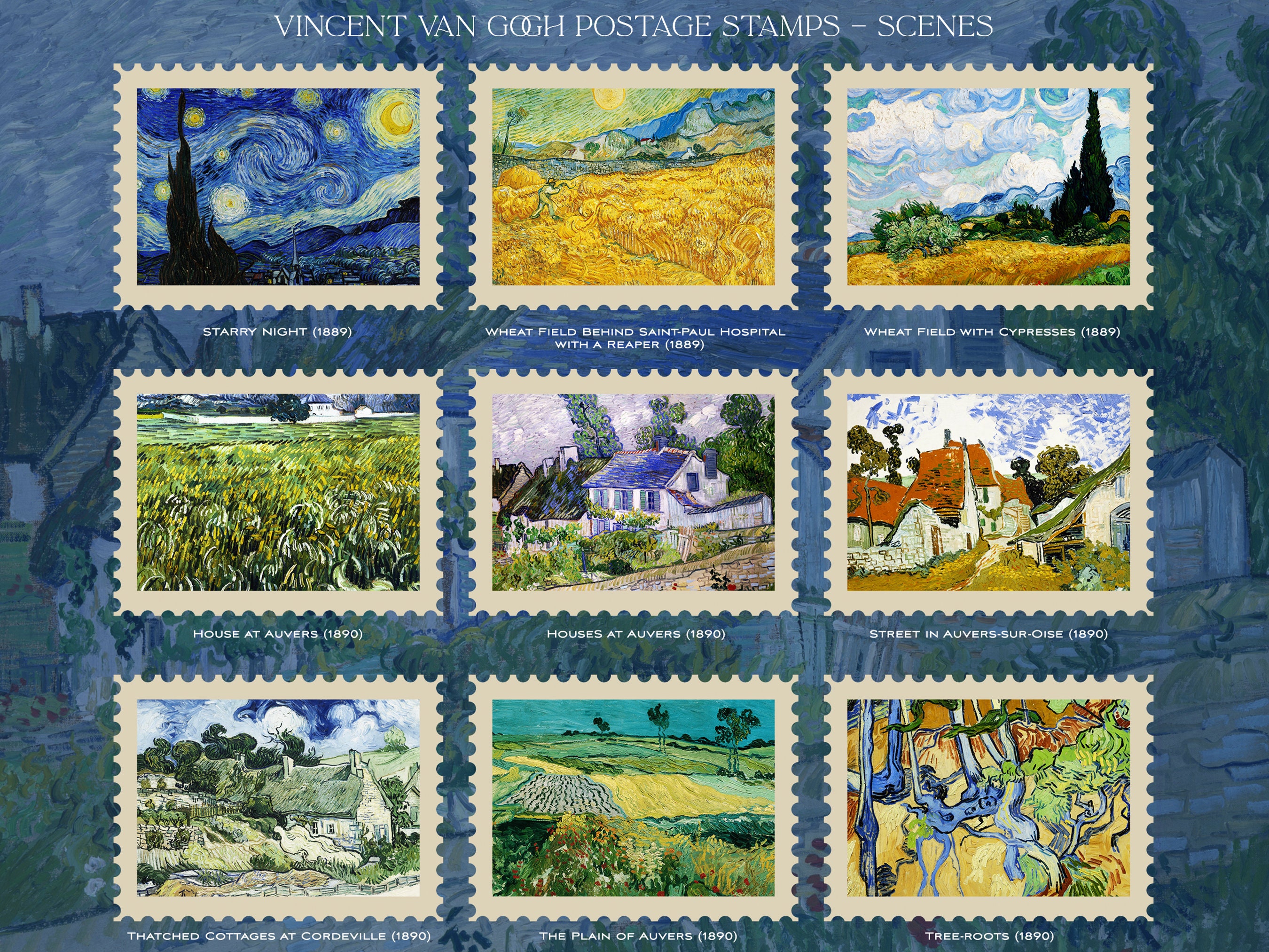 Van Gogh Scenic Painting Printable Stamps | Digital Download | Vintage ...