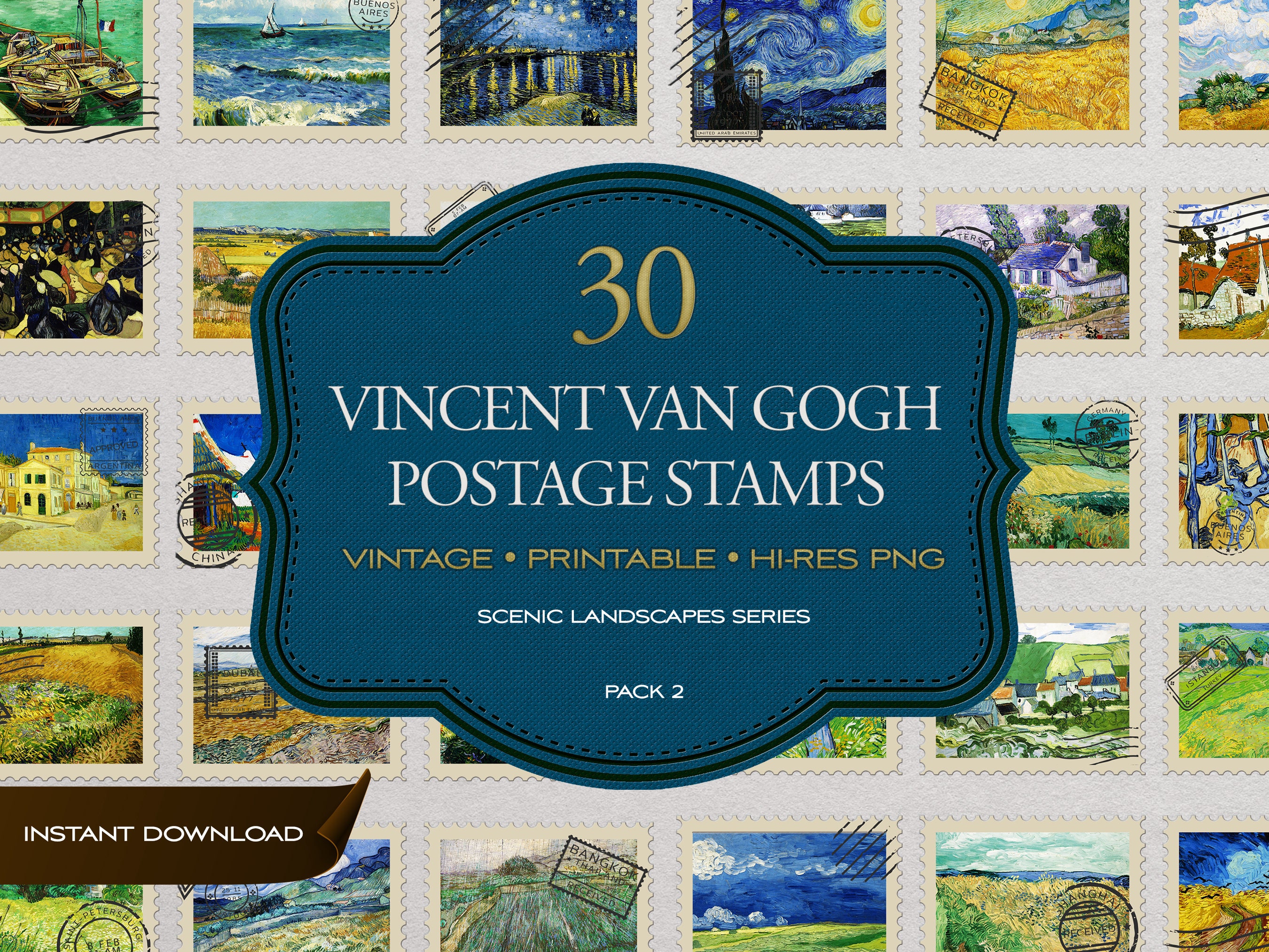 Van Gogh Scenic Painting Printable Stamps | Digital Download | Vintage ...