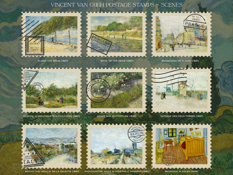 Vincent Van Gogh LANDSCAPE Printable Stamps | Digital Download ...