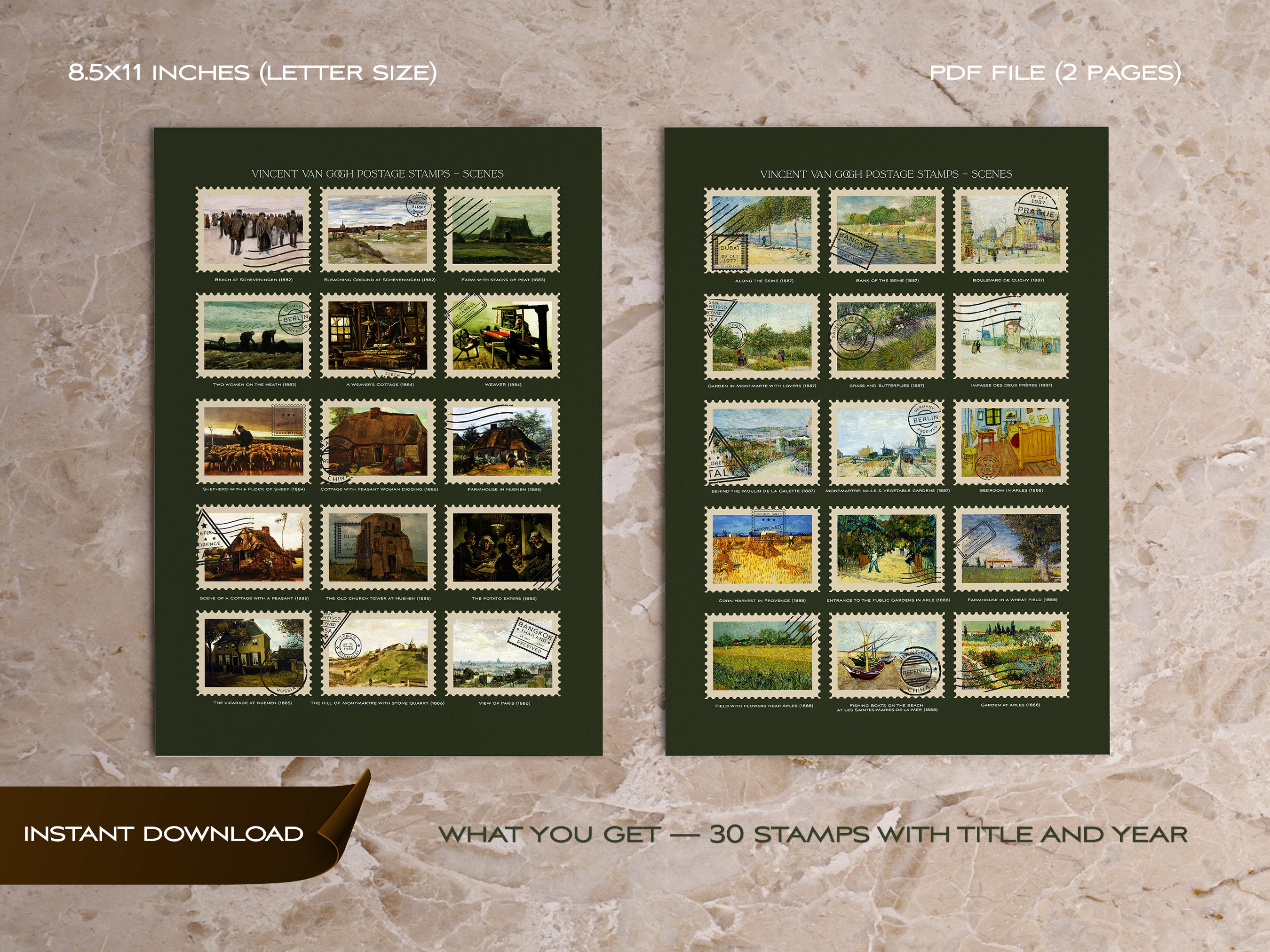 Vincent Van Gogh LANDSCAPE Printable Stamps | Digital Download ...