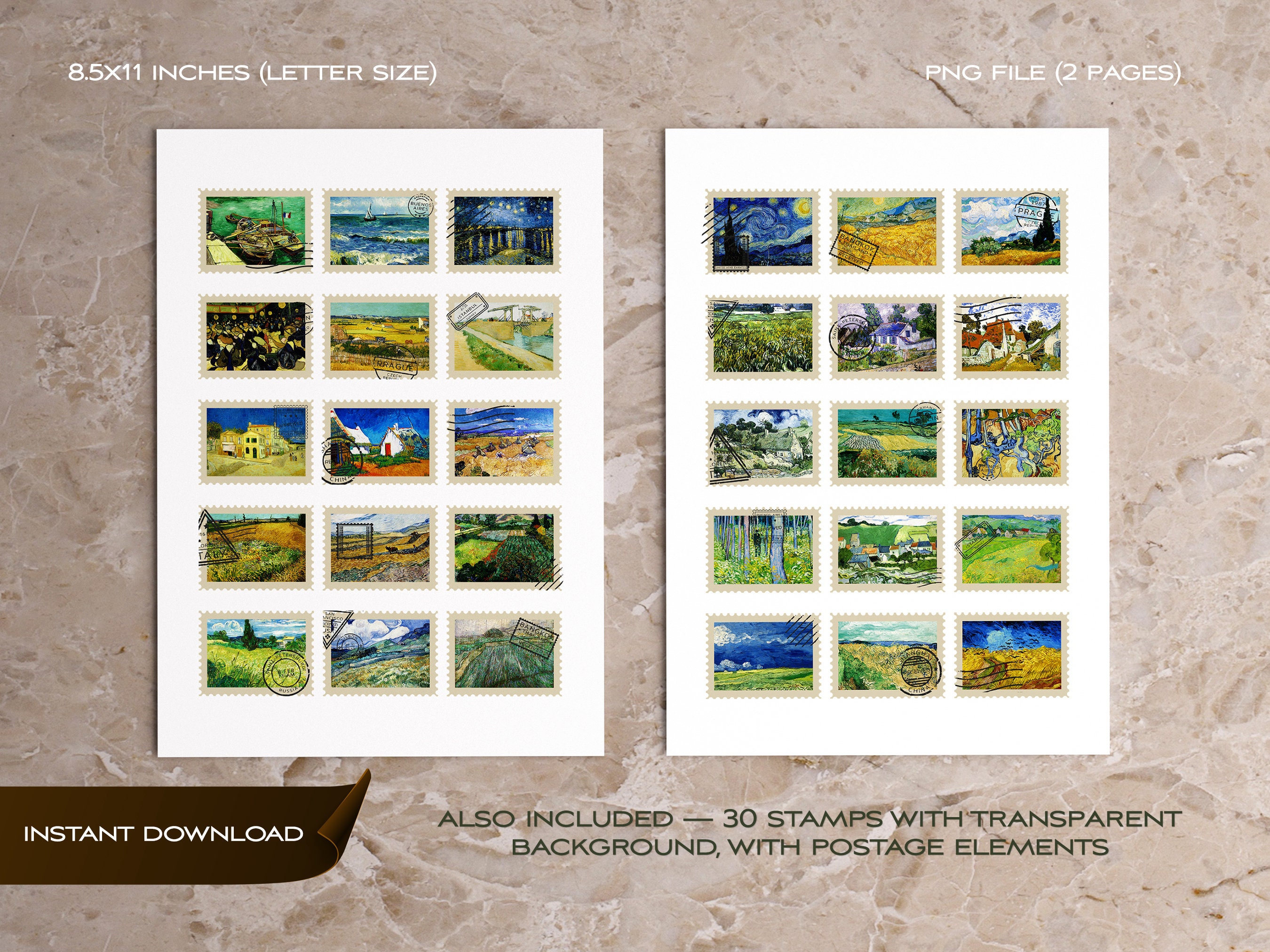 Van Gogh Scenic Painting Printable Stamps | Digital Download | Vintage ...