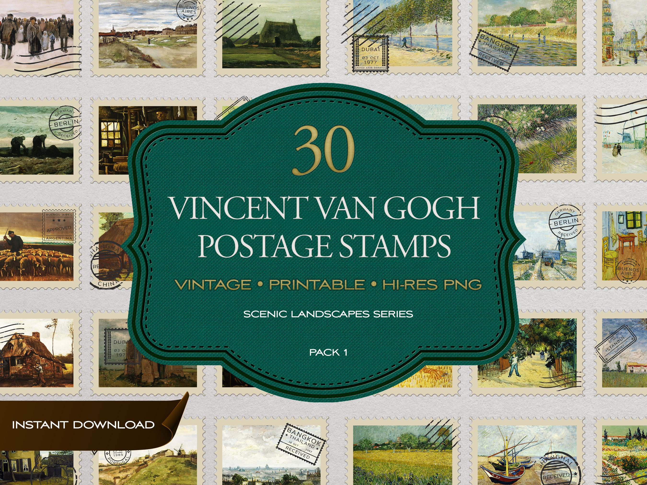 Vincent Van Gogh LANDSCAPE Printable Stamps | Digital Download ...