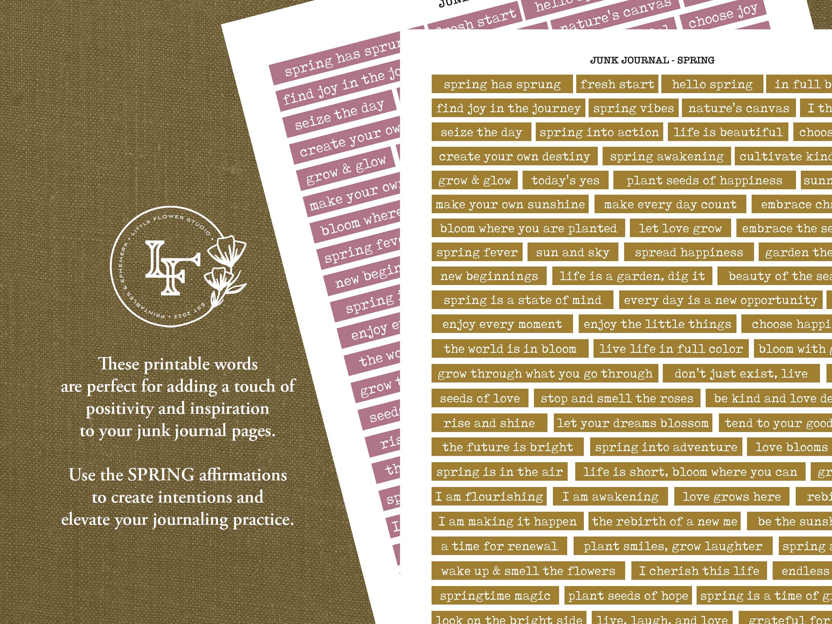 SPRING Words for Junk Journal | Inspirational Affirmation Card ...