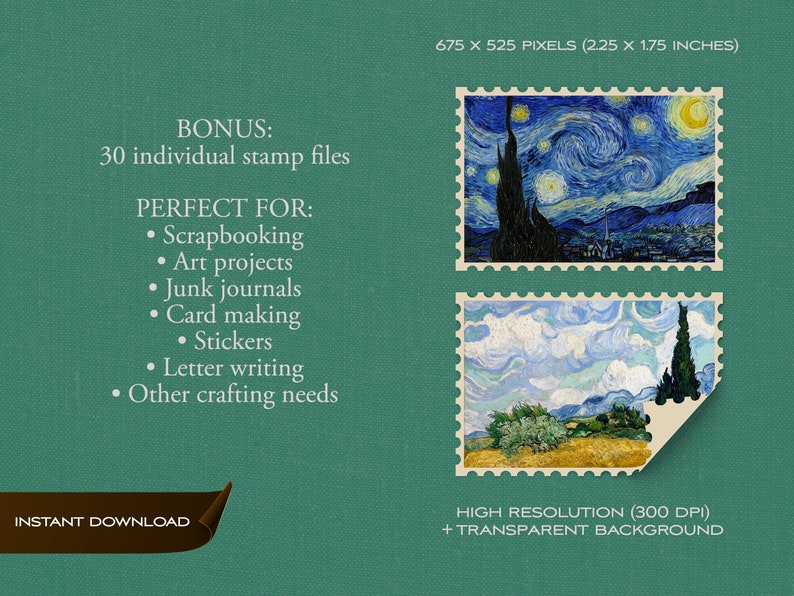 Van Gogh Scenic Painting Printable Stamps | Digital Download | Vintage ...