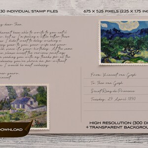 Van Gogh Scenic Painting Printable Stamps | Digital Download | Vintage ...
