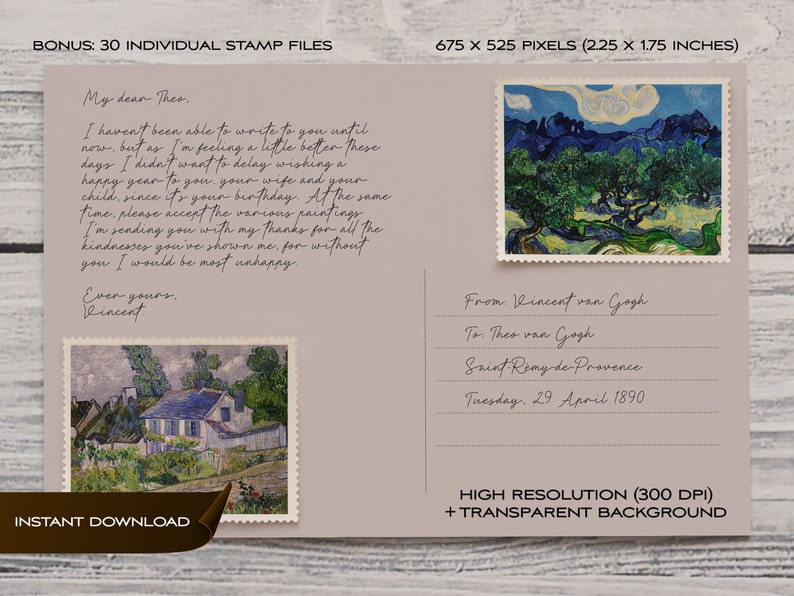 Van Gogh Scenic Painting Printable Stamps | Digital Download | Vintage ...
