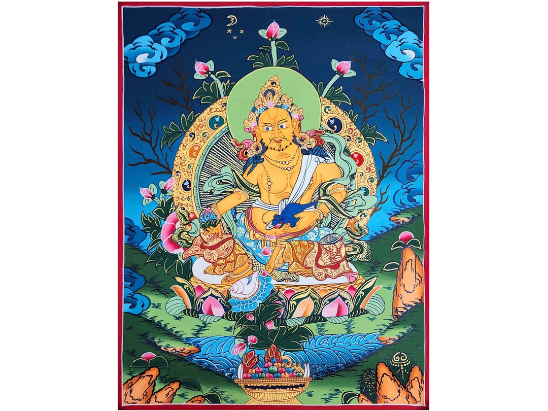 35x27cm, Yellow Jambala Thangka, Hand Painted by Nepali Monks - Etsy