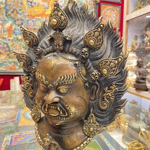 33cm, Bhairav Mask, Handmade Ritual Metal Mask, Antique Finishing ...