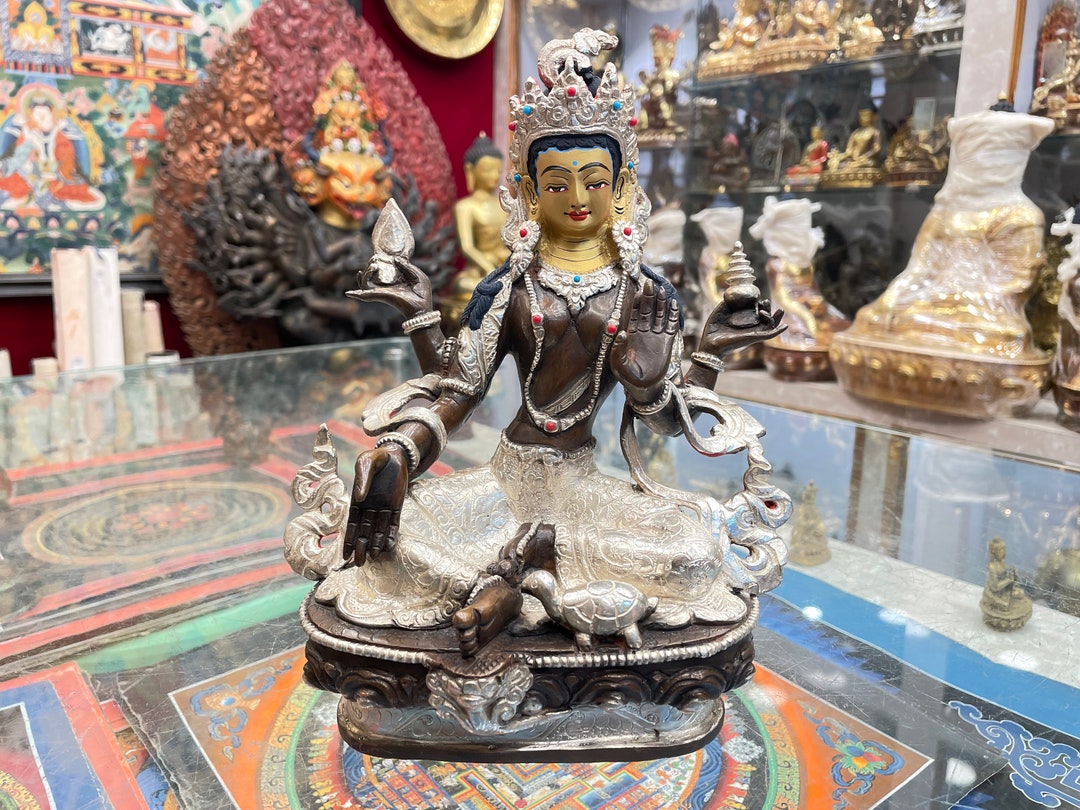 22cm, Lakshmi Statue, Chocolate Oxidation With Silver Plating, With ...
