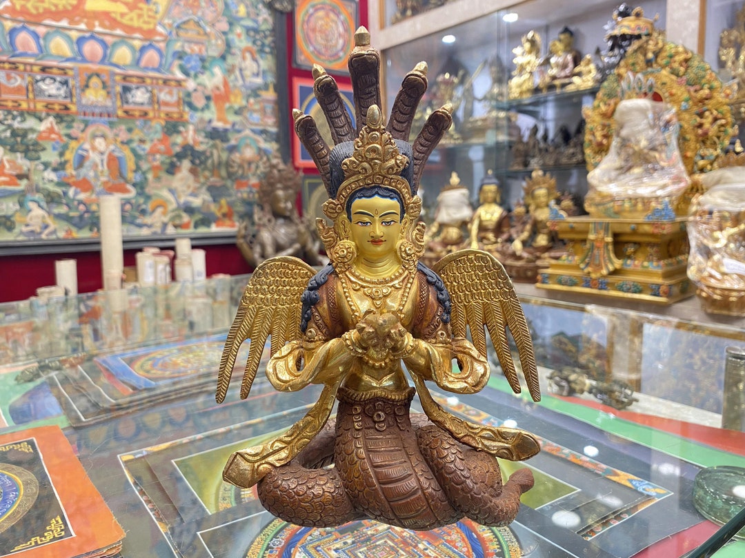 22cm, Naga Kanya Statue, Face Gold Painted, Partly Gold Plated ...