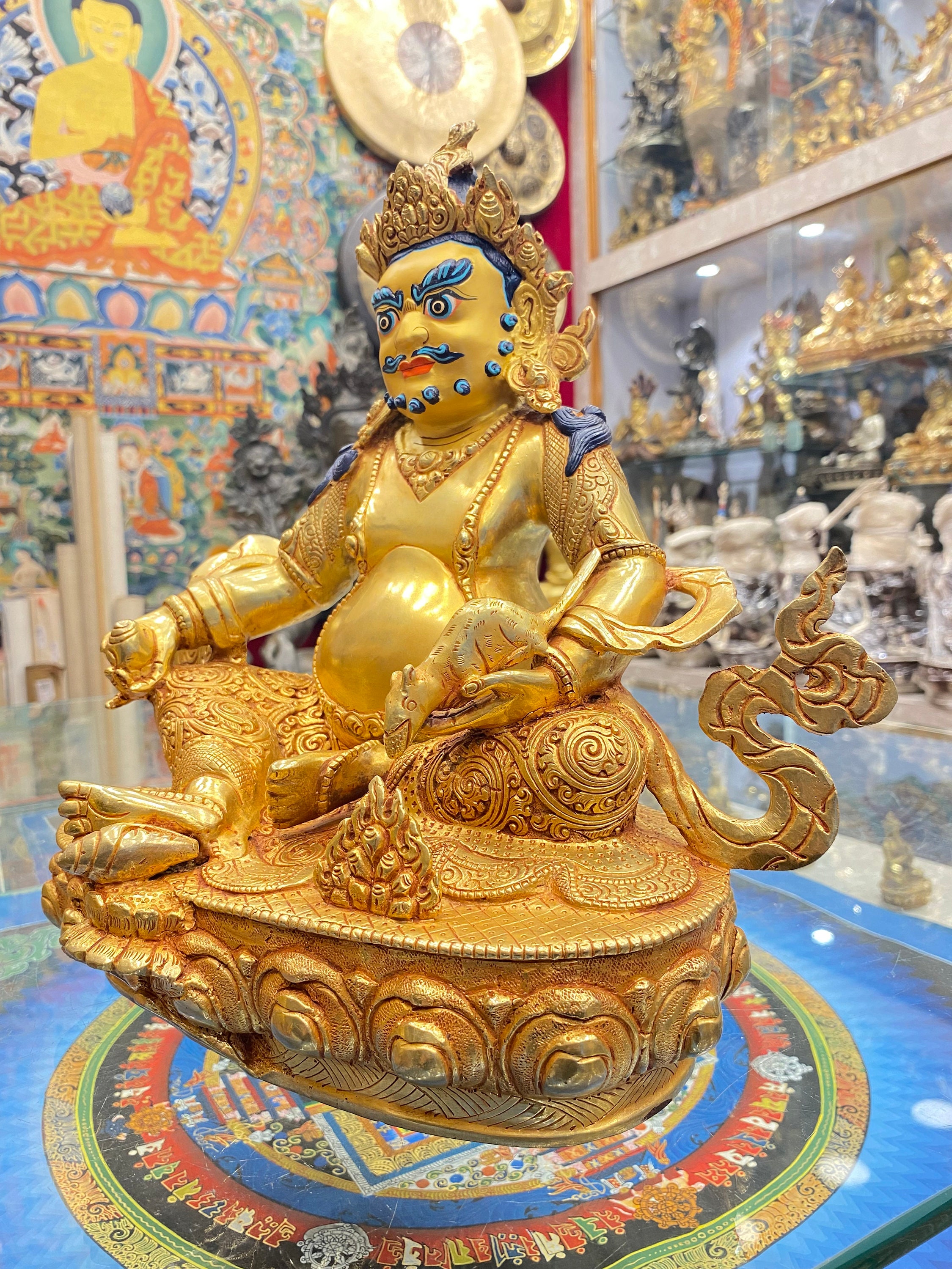 30cm, Yellow Jambhala Statue, Full Fire Gold Plated, Face Painted ...