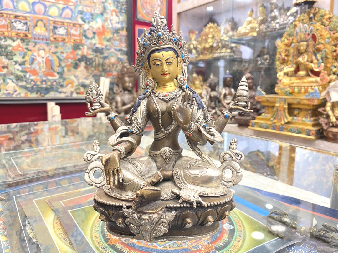 22cm, Lakshmi Statue, Chocolate Oxidation With Silver Plating, With ...
