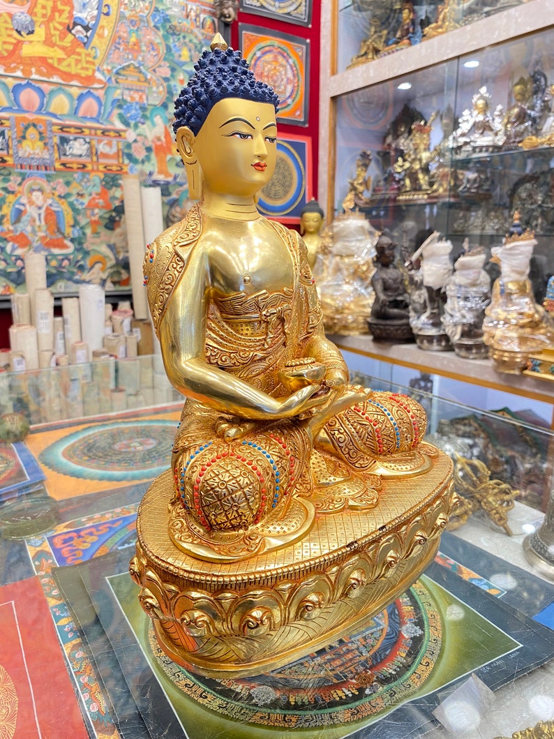 33cm, Amitabha Buddha Statue, Full Fire Gold Plated, Face Painted ...