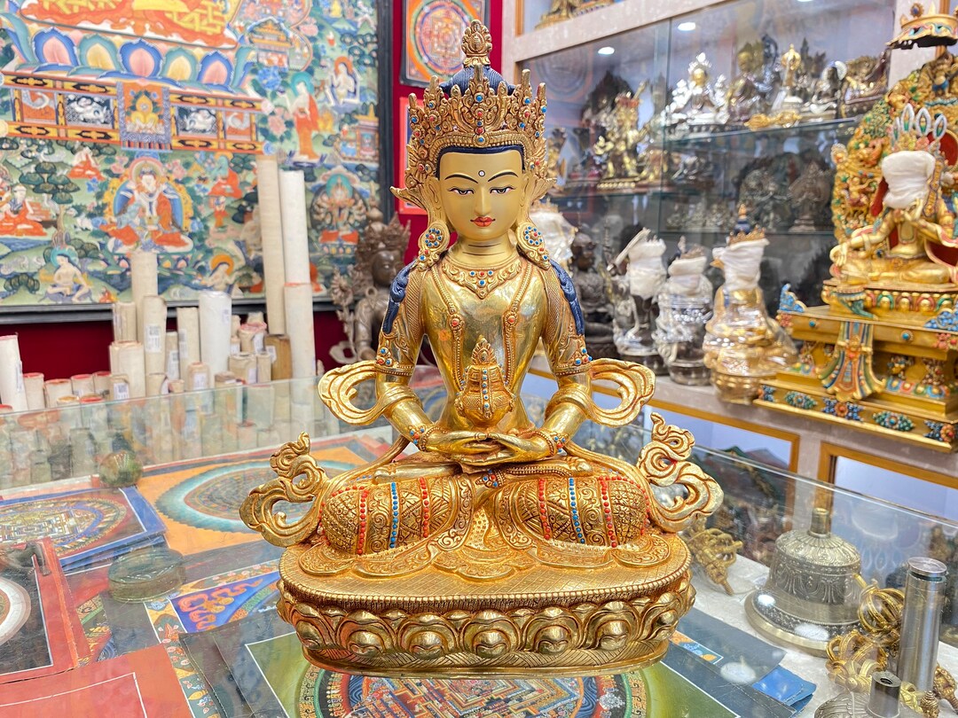 33cm, Aparimita Statue, Full Fire Gold Plated, Face Painted, Stone ...