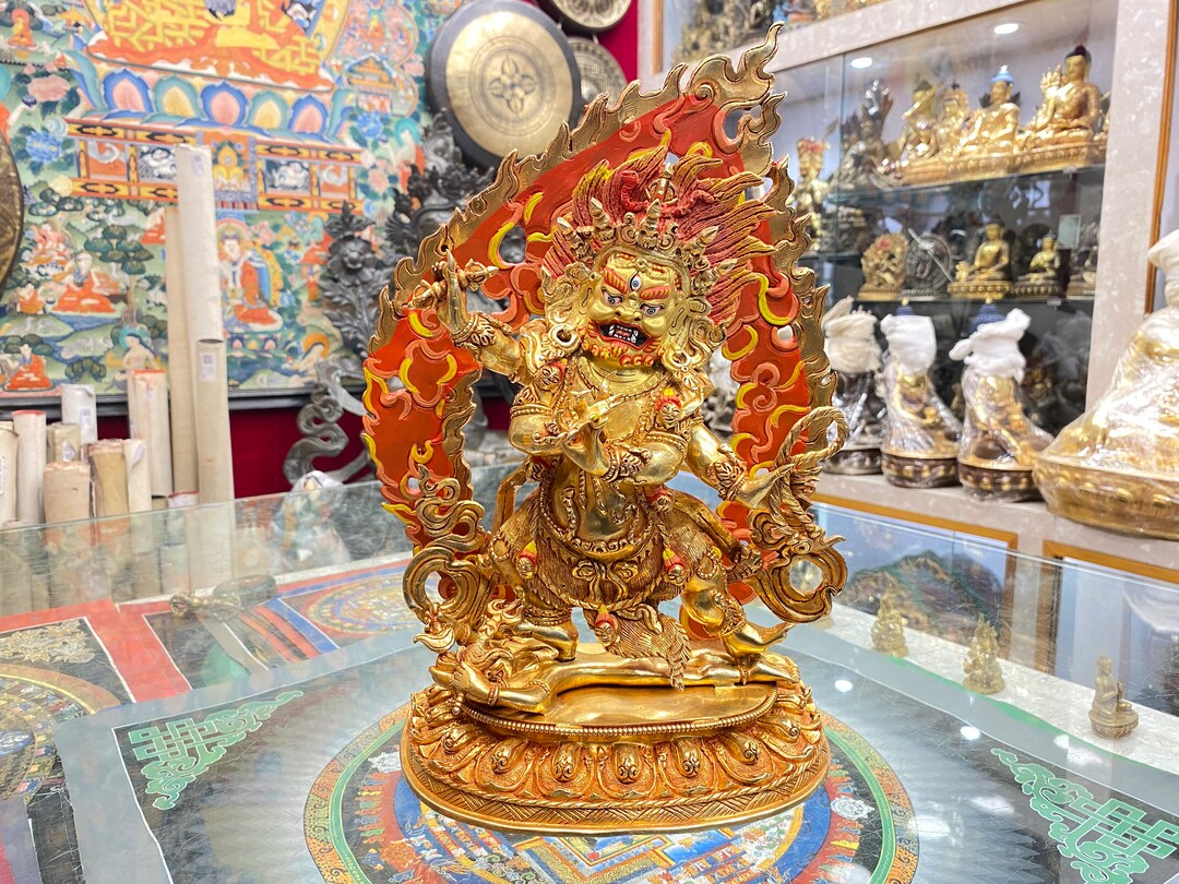 33cm, Vajrapani Statue, Four Hands, Rare Find, Face Painted and Gold ...