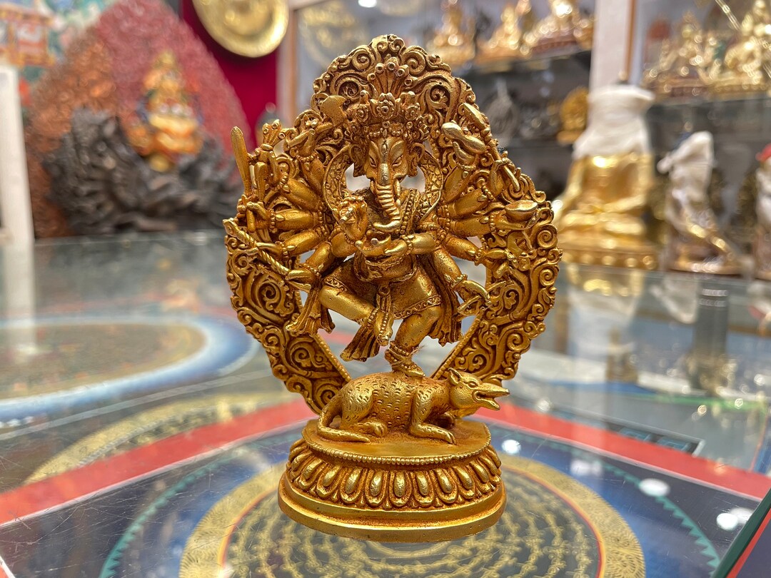 11cm, Standing Ganesh Statue, Ganesh Red Jambhala, Full Gold Plated ...