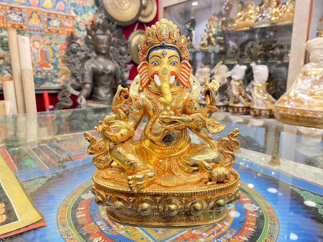 20cm, Ganesh Statue, Full Fire Gold Plated, Face Painted, Handcrafted ...