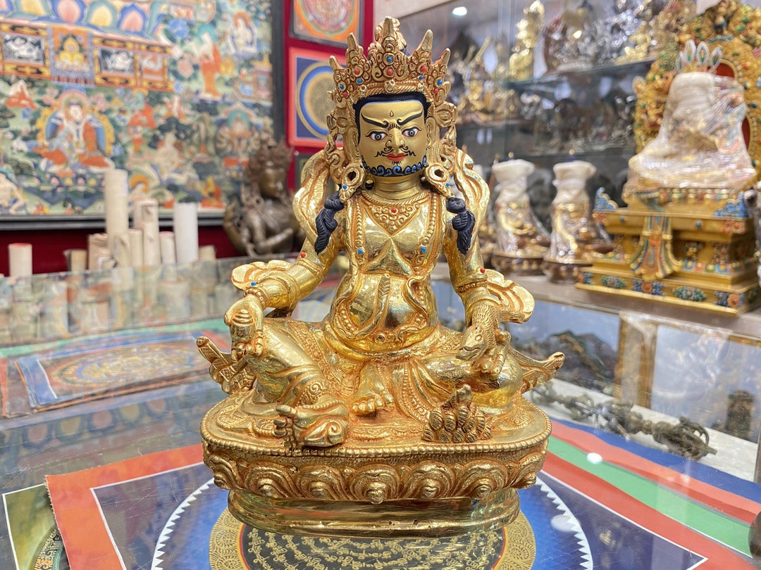 22cm, Yellow Jambhala / Kuber Statue, Full Fire Gold Plated, Face ...