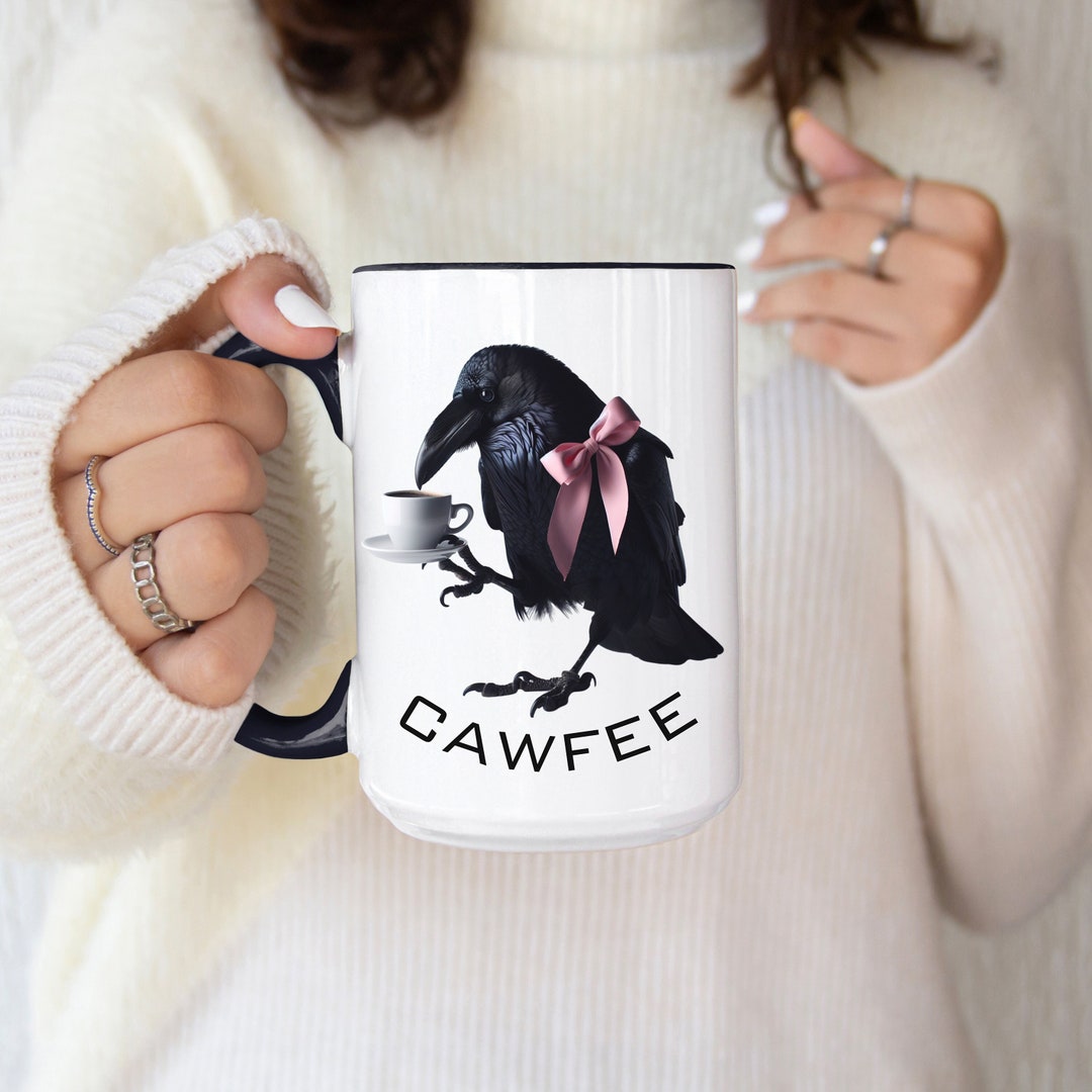 Funny Crow Mug - Cawfee Mug for Raven Coffee Lovers - Adorable Crow ...