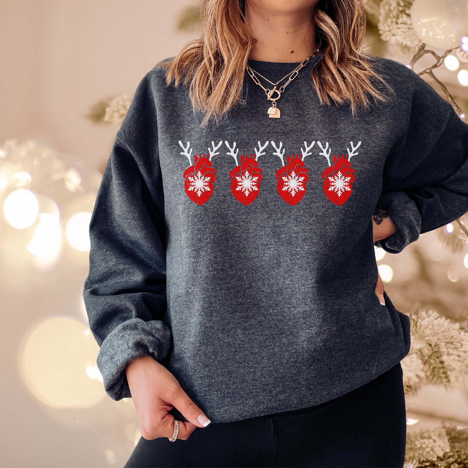 Christmas Nurse Sweatshirt Cardiac Crew Crewneck Antlers Heart Anatomy ...