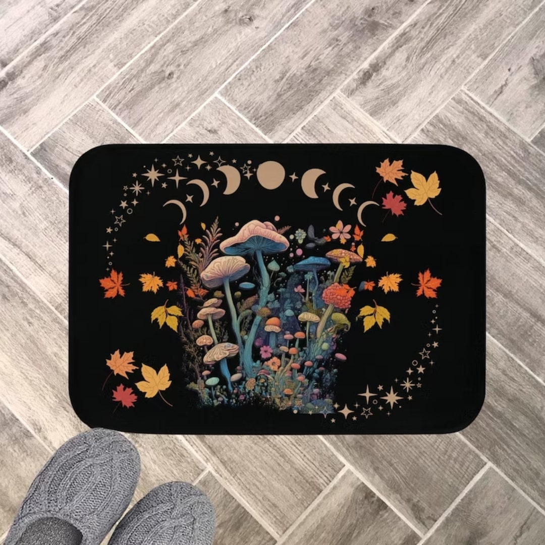 Mushroom Bath Mat: Celestial Moon Phase, Boho Bathroom Decor - Etsy
