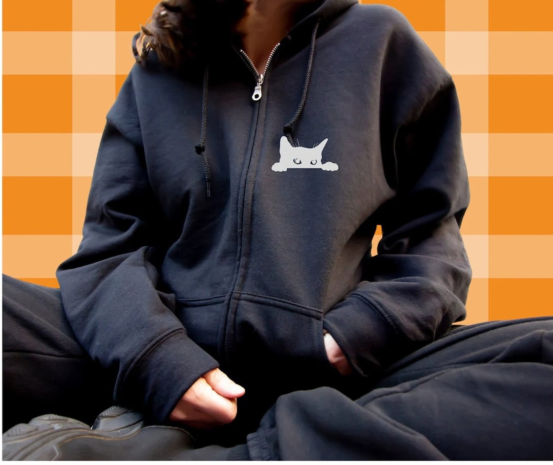 Black Cat Zip up Hoodie Cat Mom Shirt Cat Dad Full Zip Hooded ...