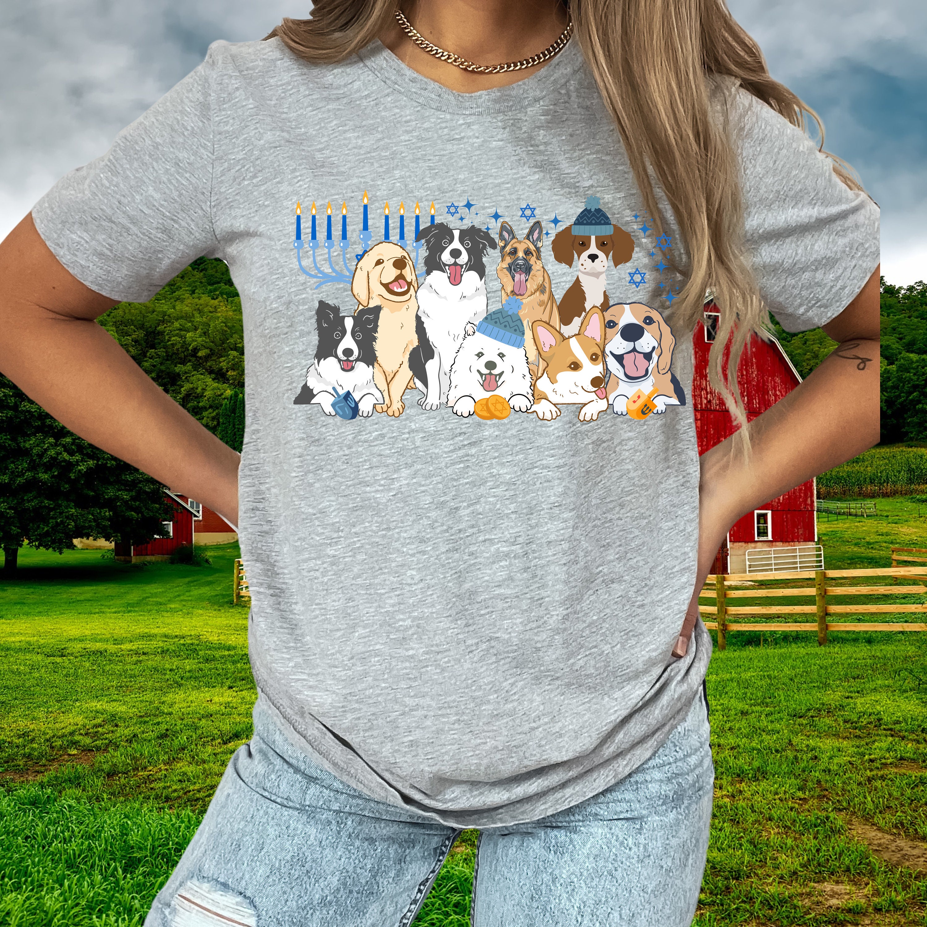 Hanukkah Dogs Sweatshirt Chanukah Menorah and Cute Puppies Crewneck ...
