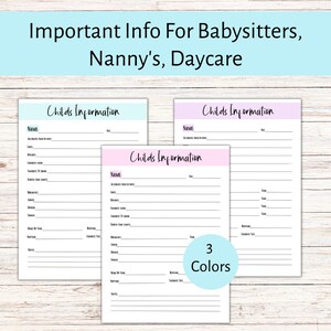 Important Information Sheet, Kids Info Sheet, Child Details Printable ...