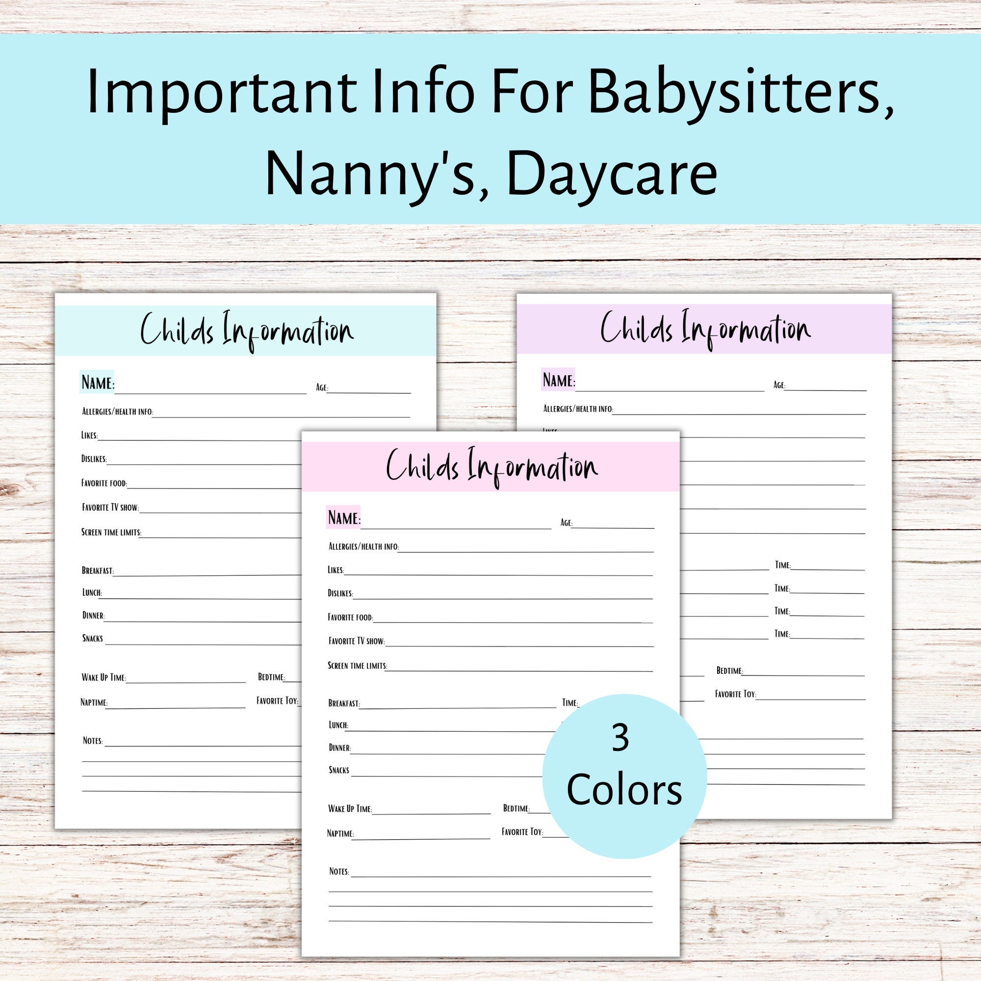 Important Information Sheet, Kids Info Sheet, Child Details Printable ...