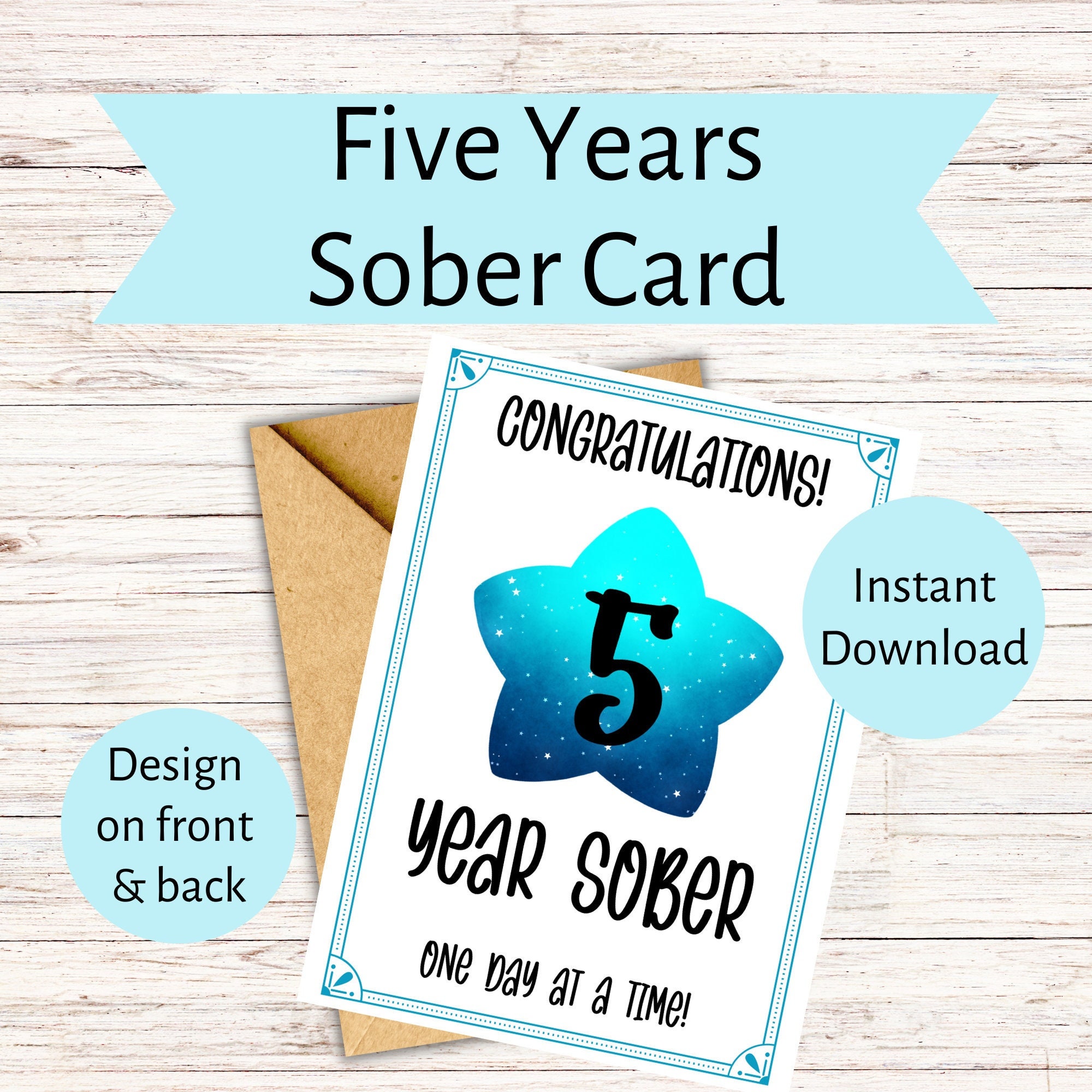 5 Years Sober Card Congratulations On Five Years Sobriety Recovery