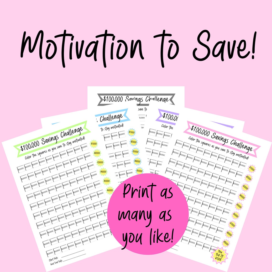 100000 Savings Tracker, Printable Savings Challenge, Save 100k, Money ...