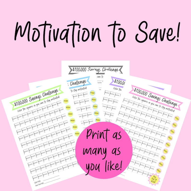 100000 Savings Tracker, Printable Savings Challenge, Save 100k, Money ...