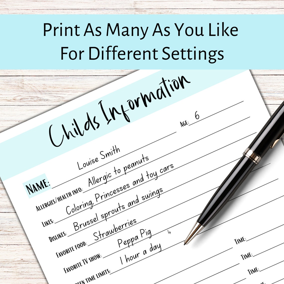 Important Information Sheet, Kids Info Sheet, Child Details Printable ...