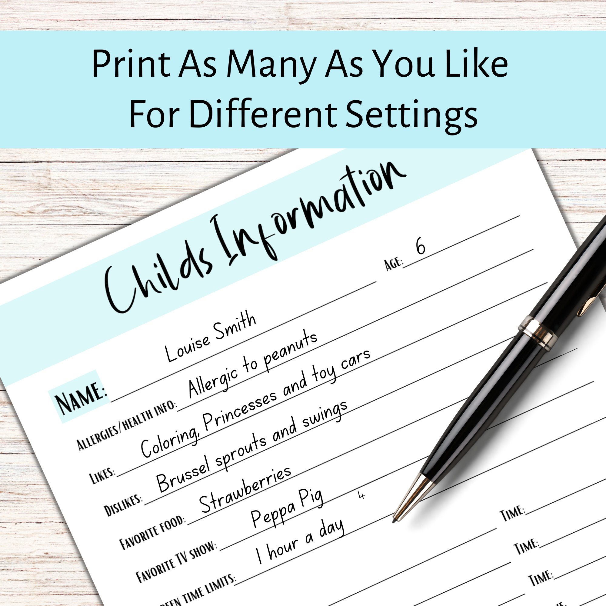 Important Information Sheet, Kids Info Sheet, Child Details Printable ...