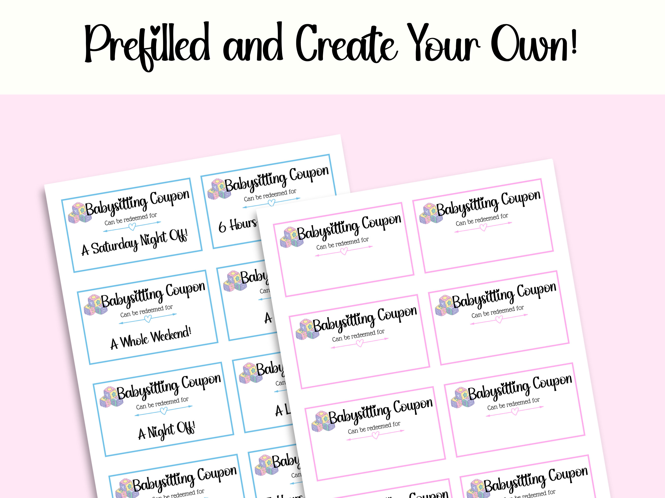 Babysitting Coupons, Vouchers, Gift for Parents, Printable Coupon, Last ...