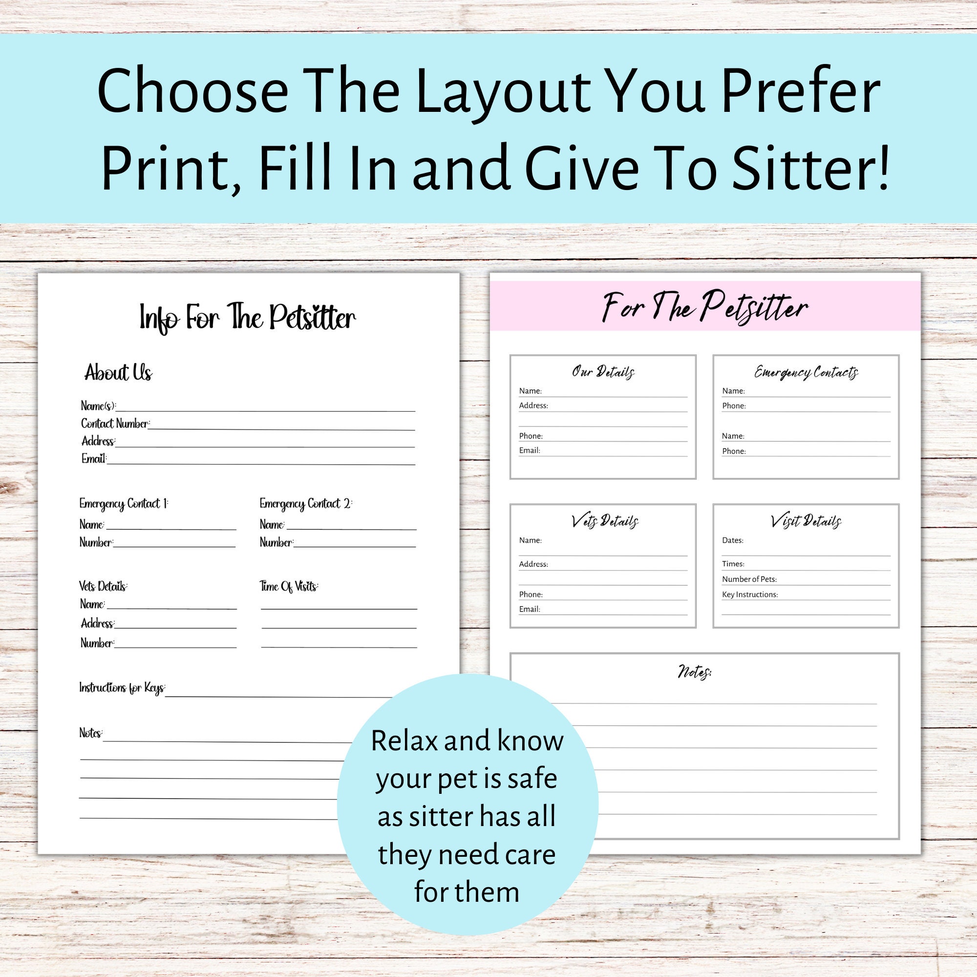 Pet Sitter Notes, Dog Sitter Information, Pet Sitting Forms, Cat Sitter ...