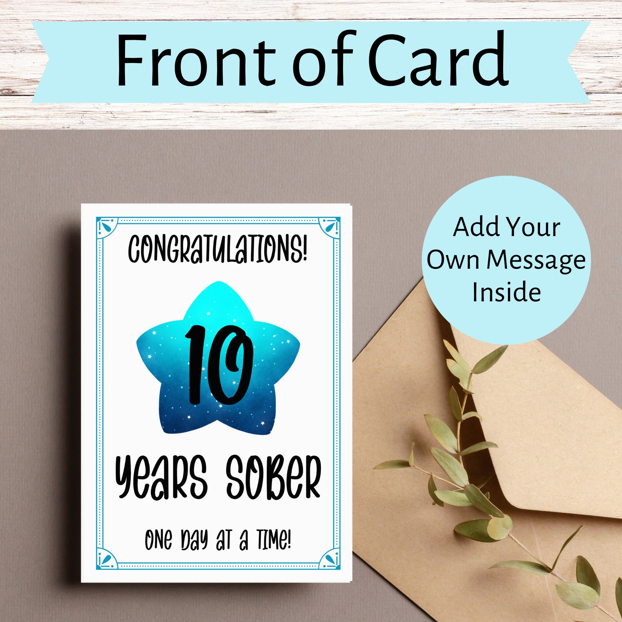10 Years Sober Card, Ten Years Sobriety, Recovery Gift Card, AA 10 Years, Alcoholics Anonymous ...