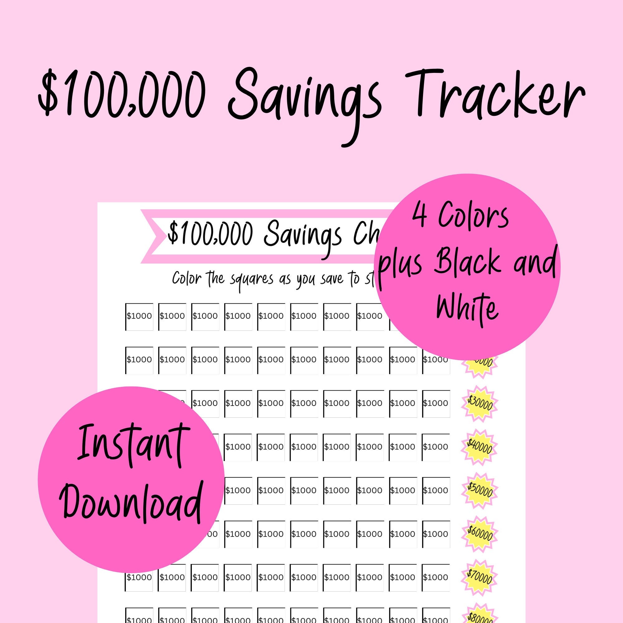 100000 Savings Tracker, Printable Savings Challenge, Save 100k, Money ...